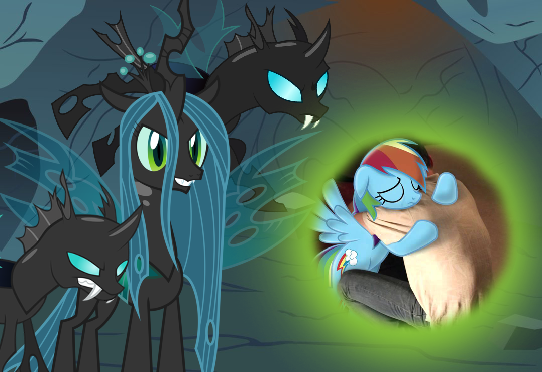 Chrysalis watches Rainbow Dash and her dad by conthauberger on DeviantArt