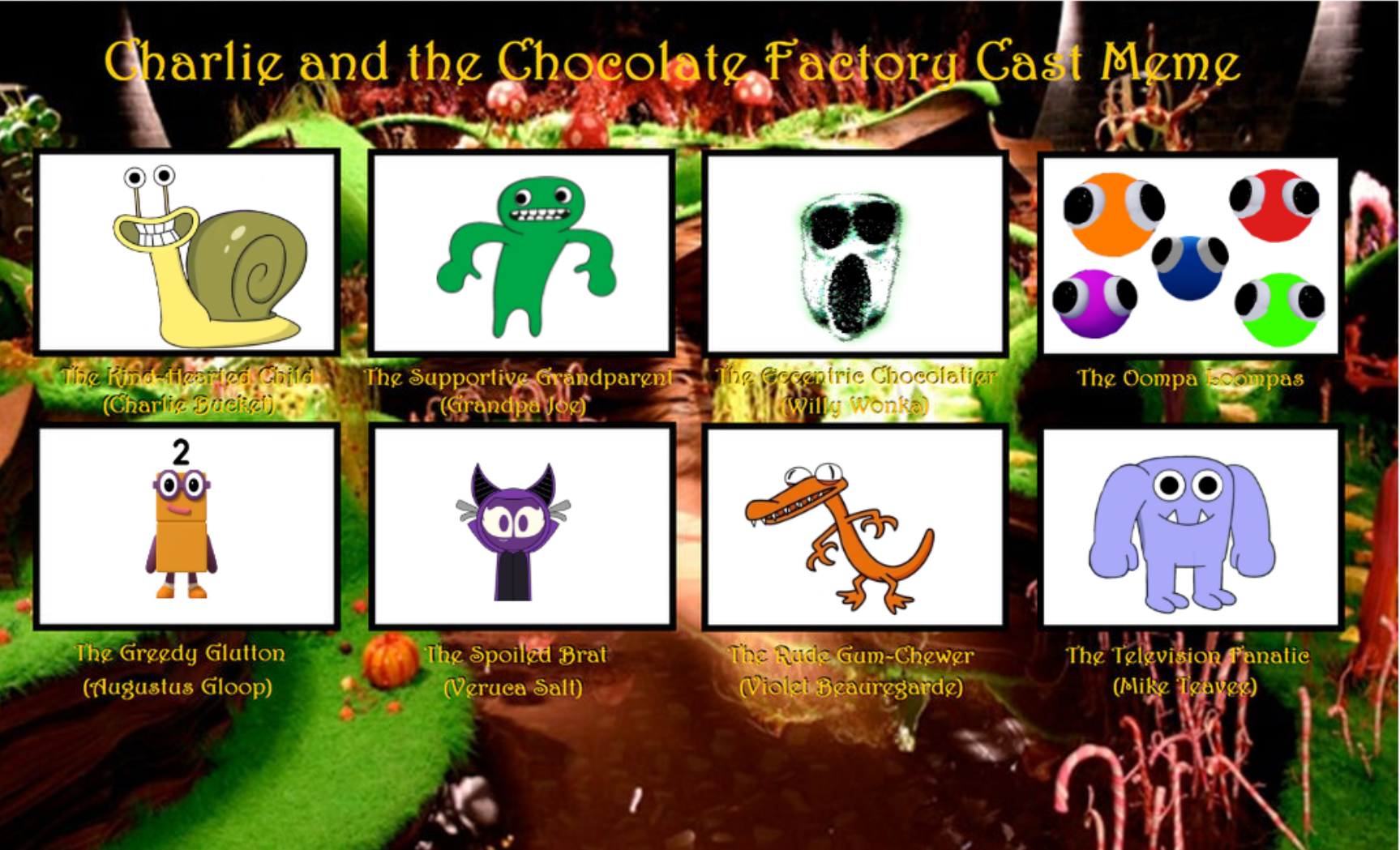 Slow seline and the chocolate factory cast meme by sillybilly1998 on DeviantArt