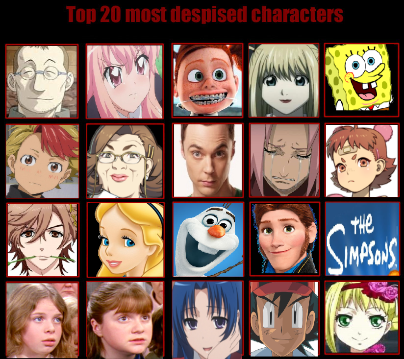 Top 20 Despised Characters by Amasseuro on DeviantArt