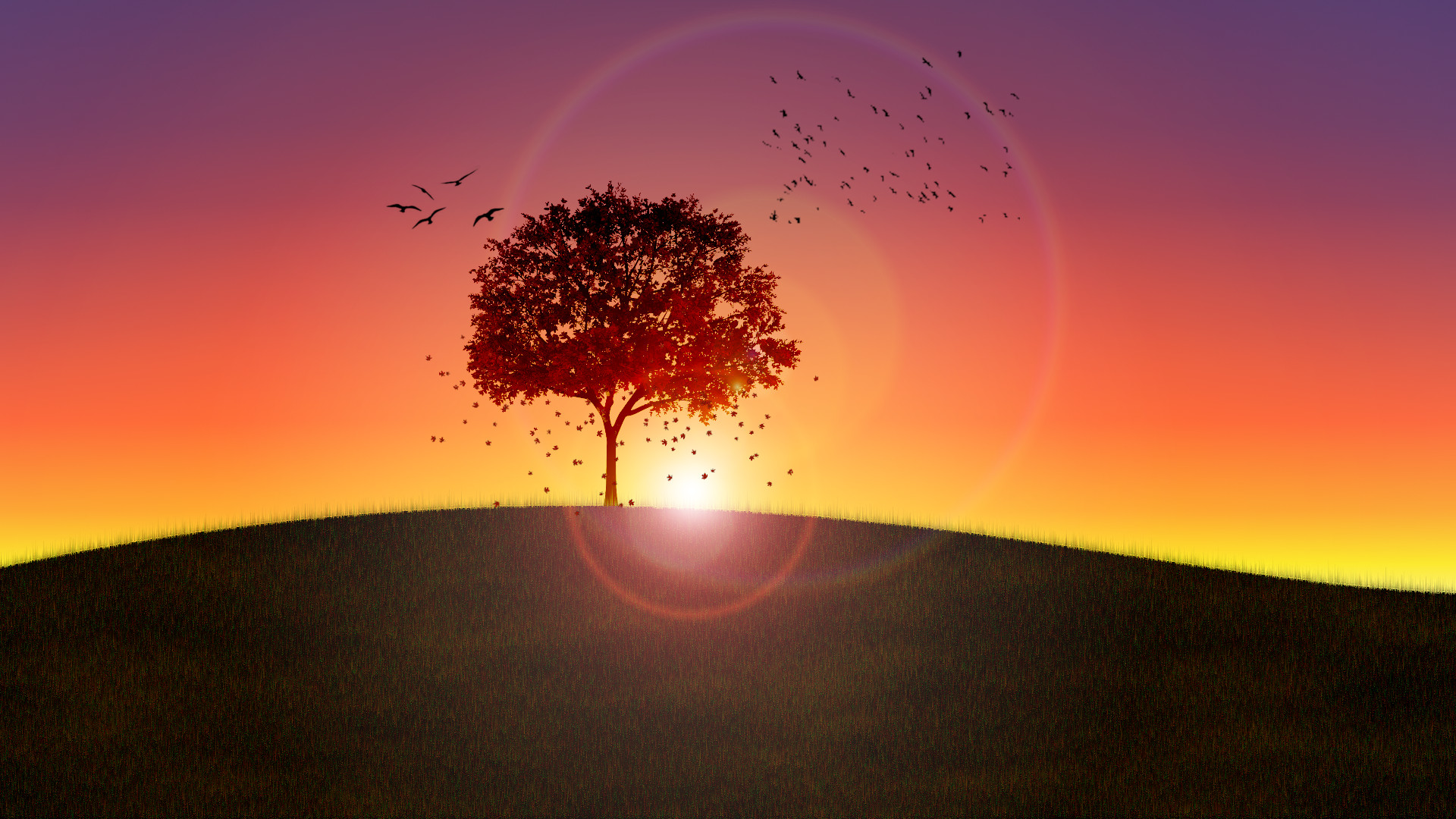 Create an Autumn Sunset scene with GIMP 2.10 by conbagui on DeviantArt