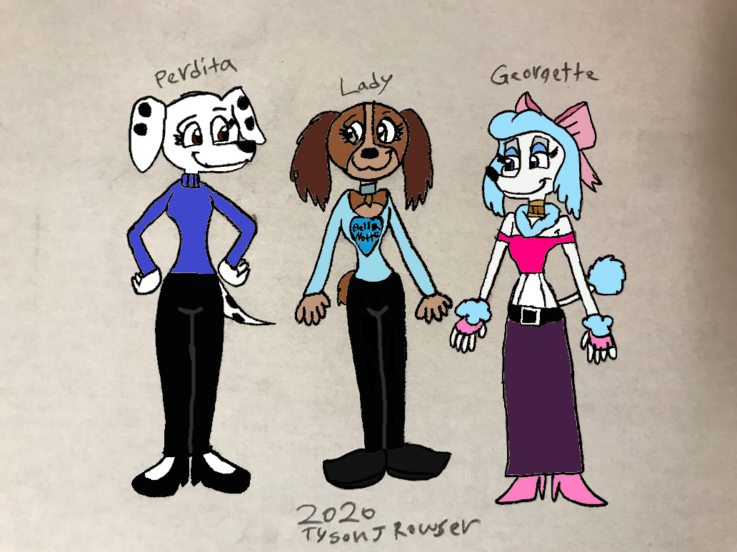 Anthro Perdita, Lady and Georgette (Colored) by dialga2018 on DeviantArt