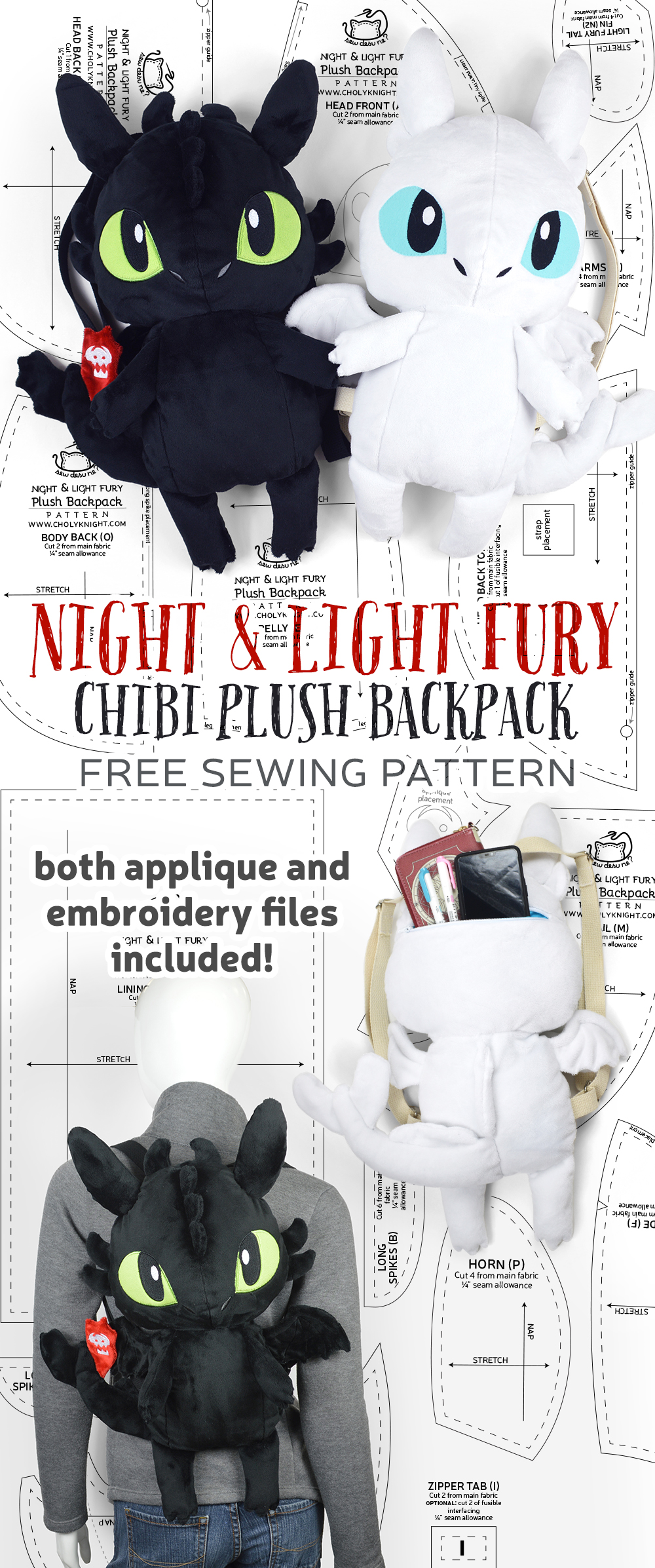 Night and Light Fury Plush Backpack Sewing Pattern by SewDesuNe on ...