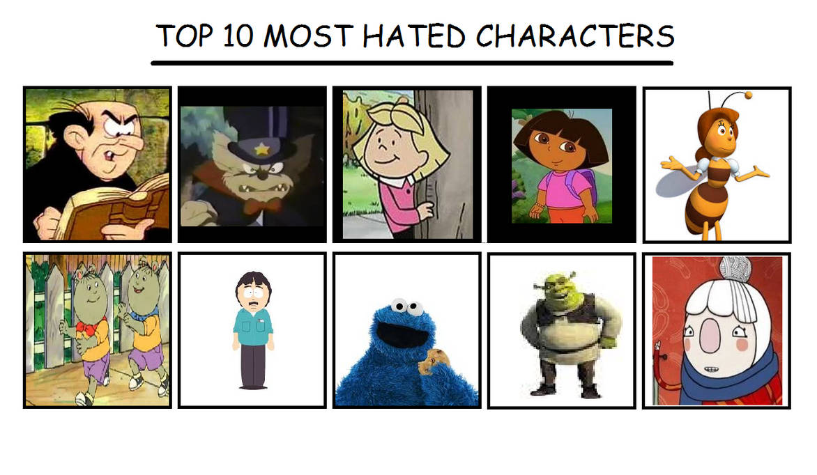 My top 10 most hated characters by pingguolover on DeviantArt