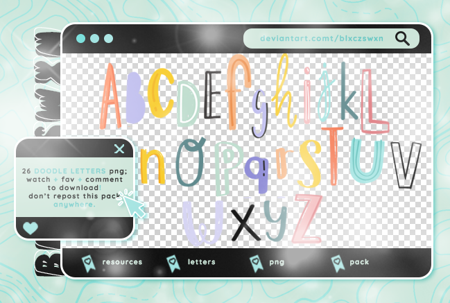doodle letters / alphabet #01 (png pack) by blxczswxn on DeviantArt