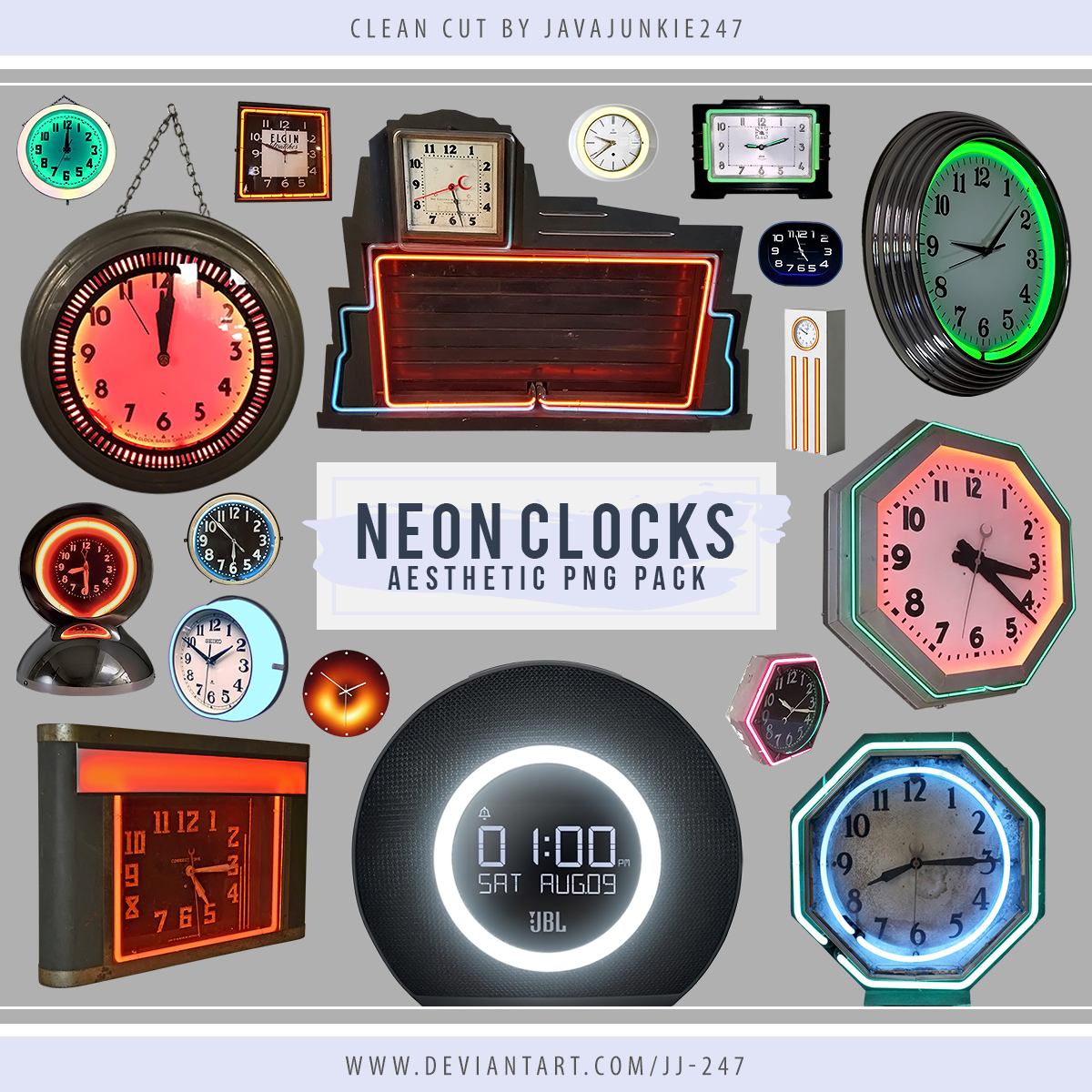 Neon Clocks Aesthetic PNG Pack by JJ-247 on DeviantArt