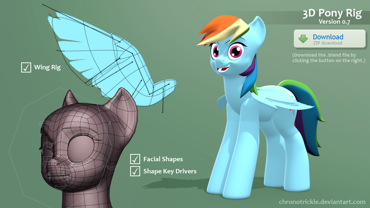 Rainbow Dash 3D Rig (V.0.7) [Download] by ChronoTrickle on DeviantArt