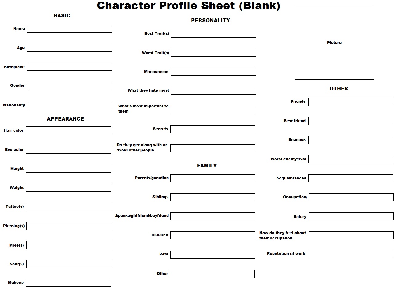 Character Profile Sheet Blank By KittensAngel On DeviantArt