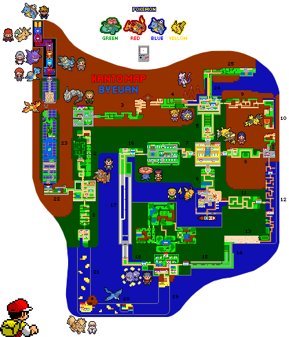 Pokemon Kanto Region Map by Euanverse on DeviantArt
