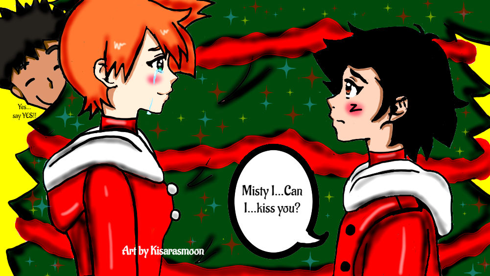Pokeshipping Christmas Party: Ash wants a kiss by Kisarasmoon on DeviantArt