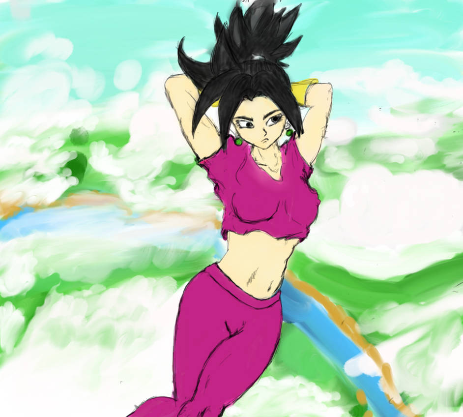 Kefla DBS relaxing above the clouds color by Conqueror-Voraxe on DeviantArt