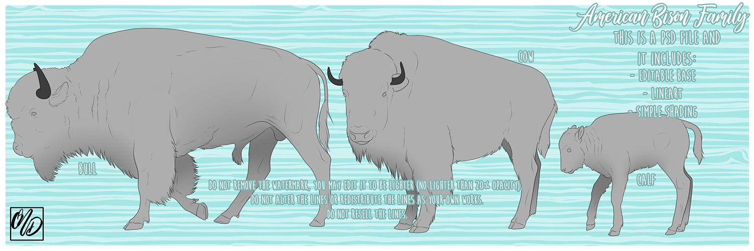 P2U - American Bison Family Lineart by OfNaturalDesign on DeviantArt