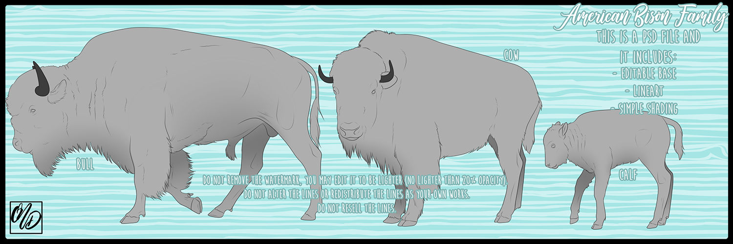 P2U - American Bison Family Lineart by OfNaturalDesign on DeviantArt
