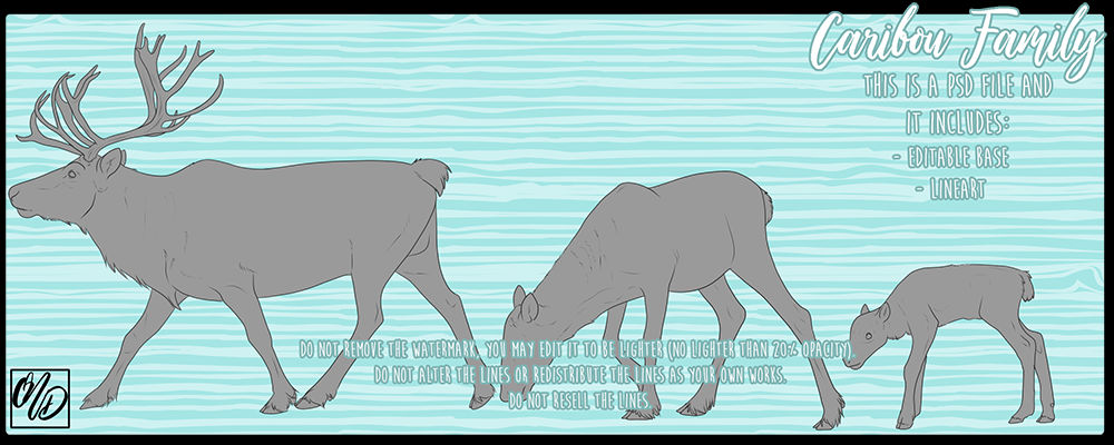 P2U - Caribou Family Lineart by OfNaturalDesign on DeviantArt
