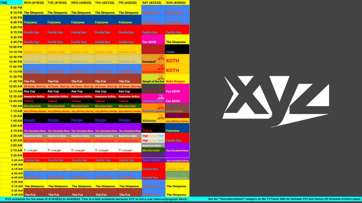 XYZ schedule from April 18, 2022 to April 24, 2022 by MADMOOB on DeviantArt