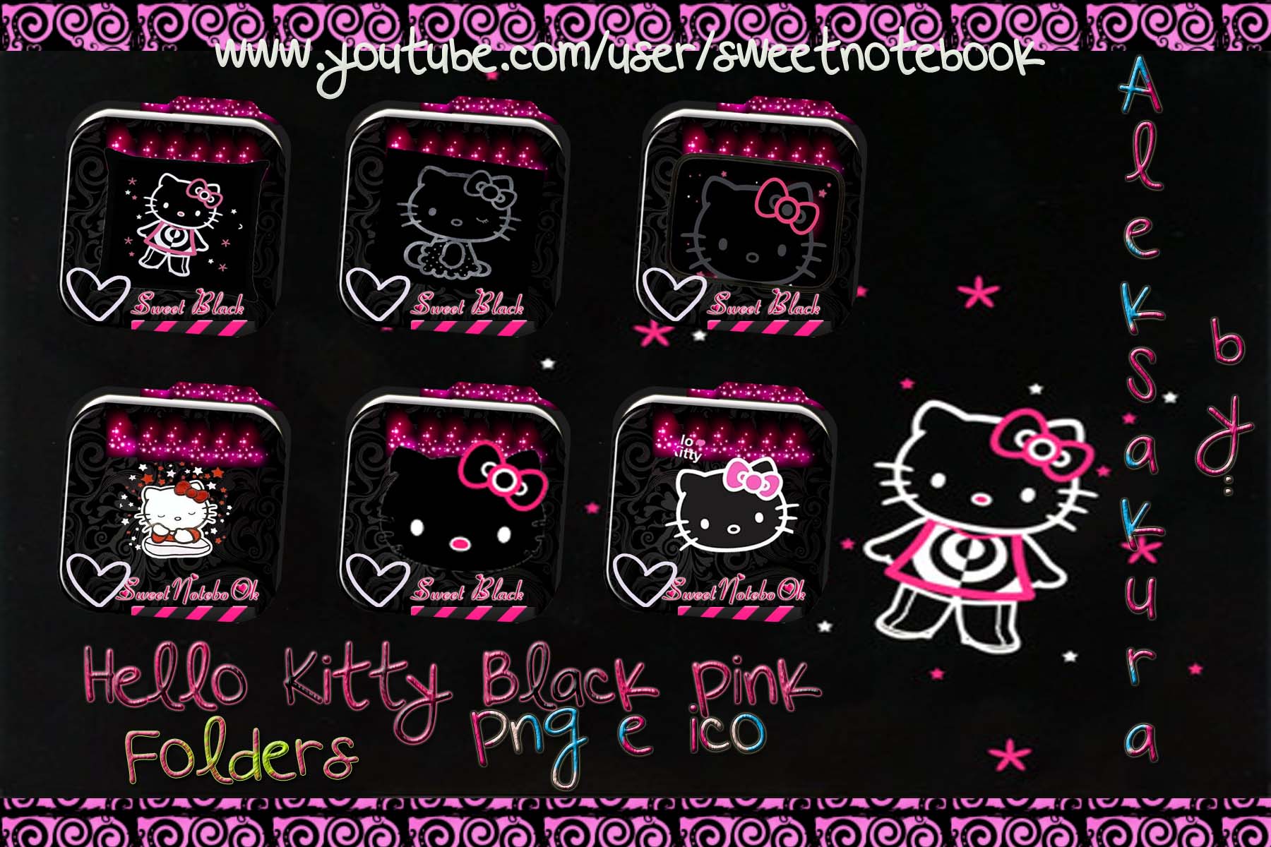 Hello kitty Black pInk Folders icons by AlekSakura on DeviantArt