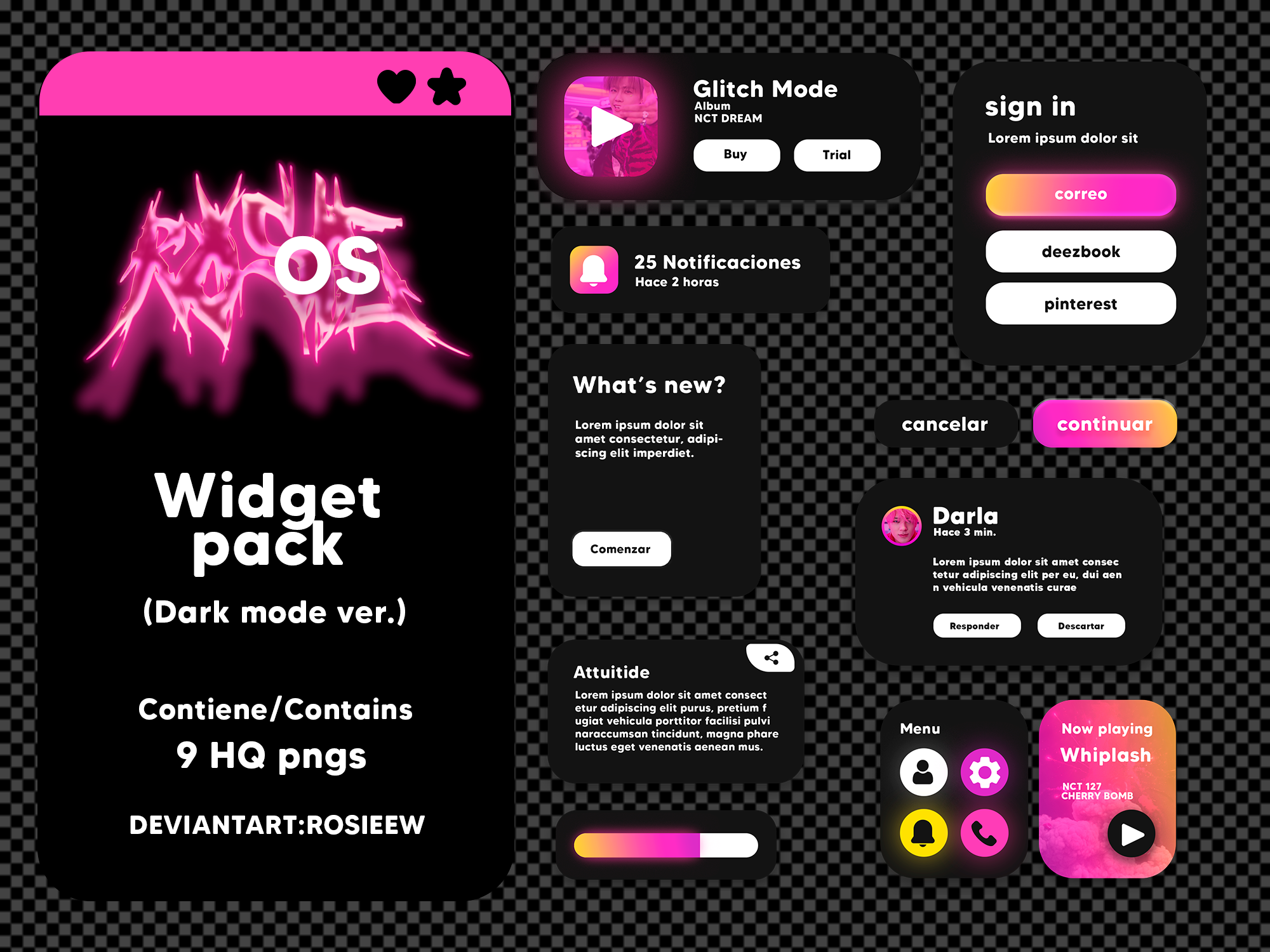 rosieOS Widget pack dark mode by rosieew on DeviantArt