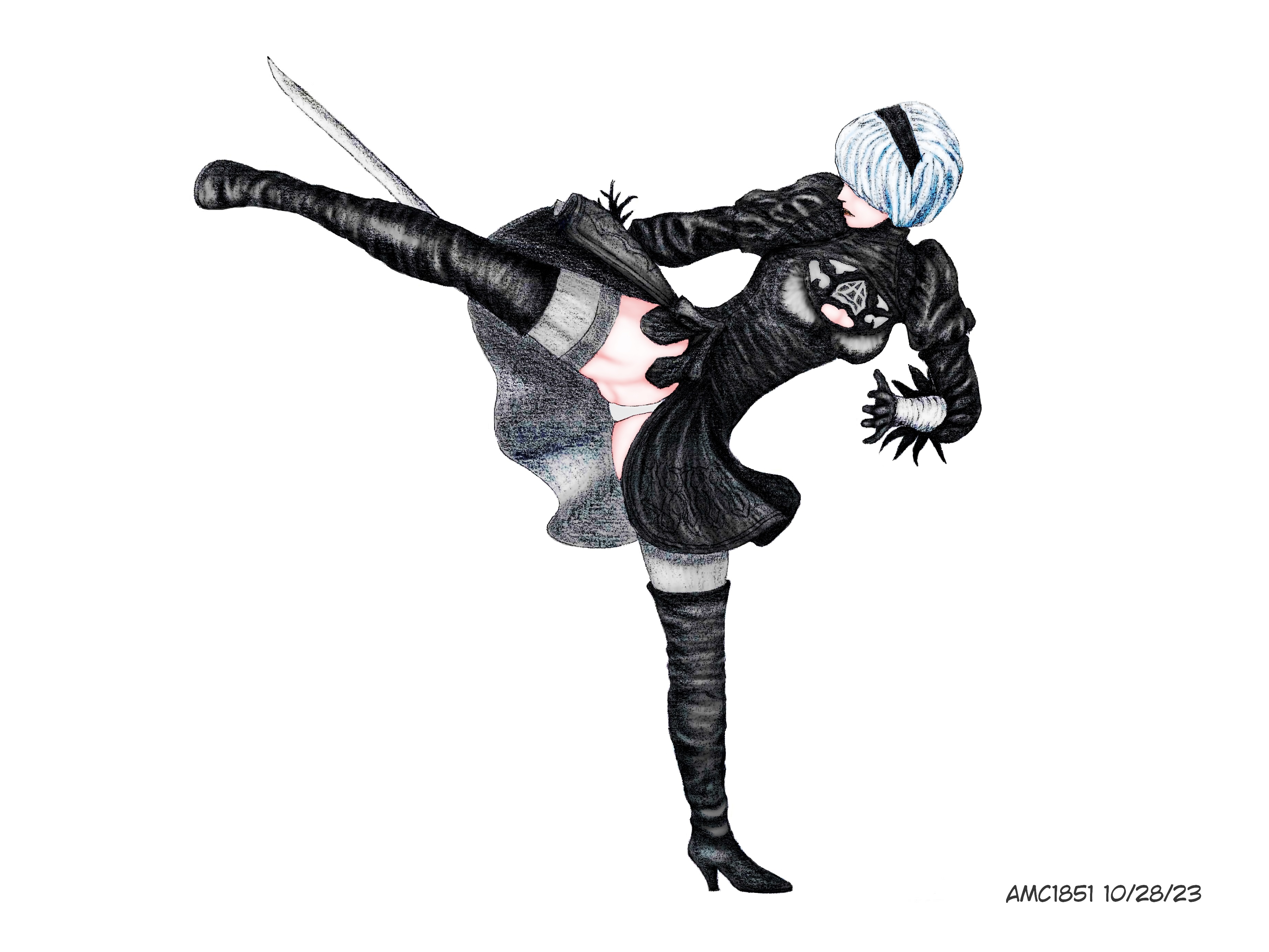 2B Fighting in color by amc1851 on DeviantArt