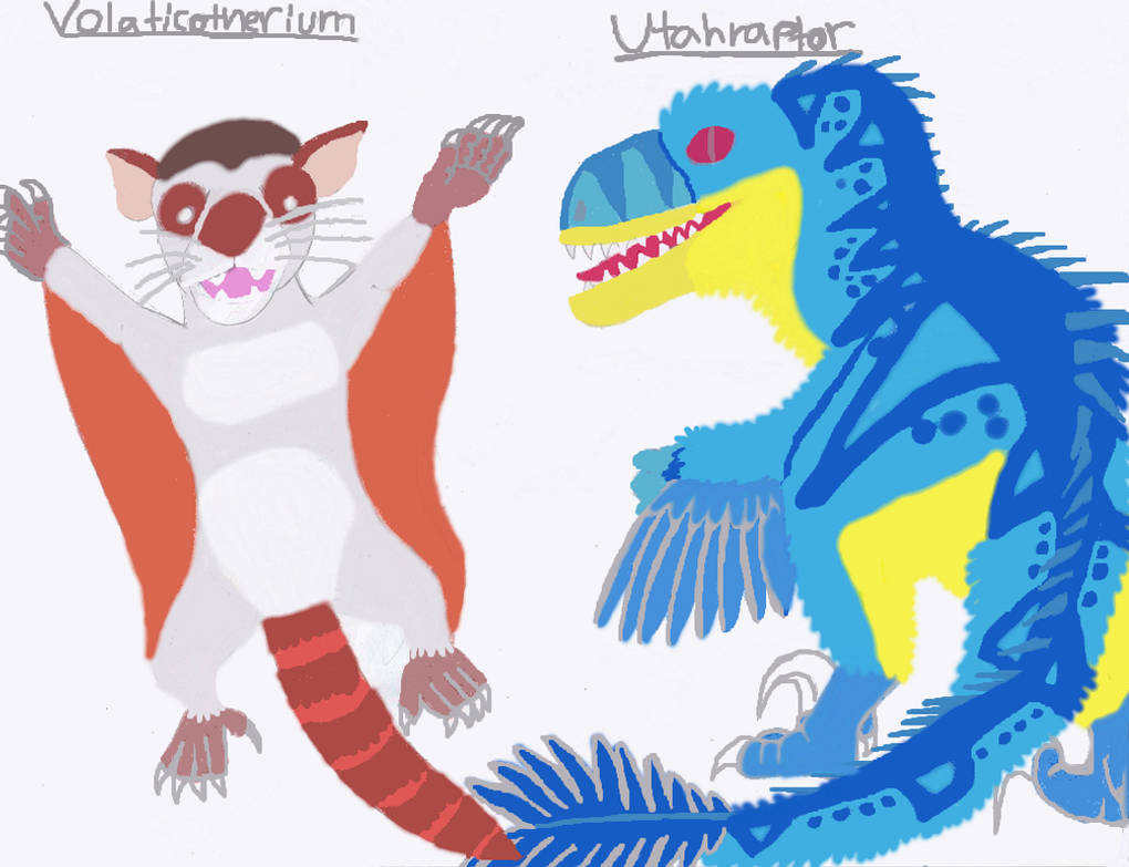 Utahraptor and Volaticotherium by tcr11050 on DeviantArt