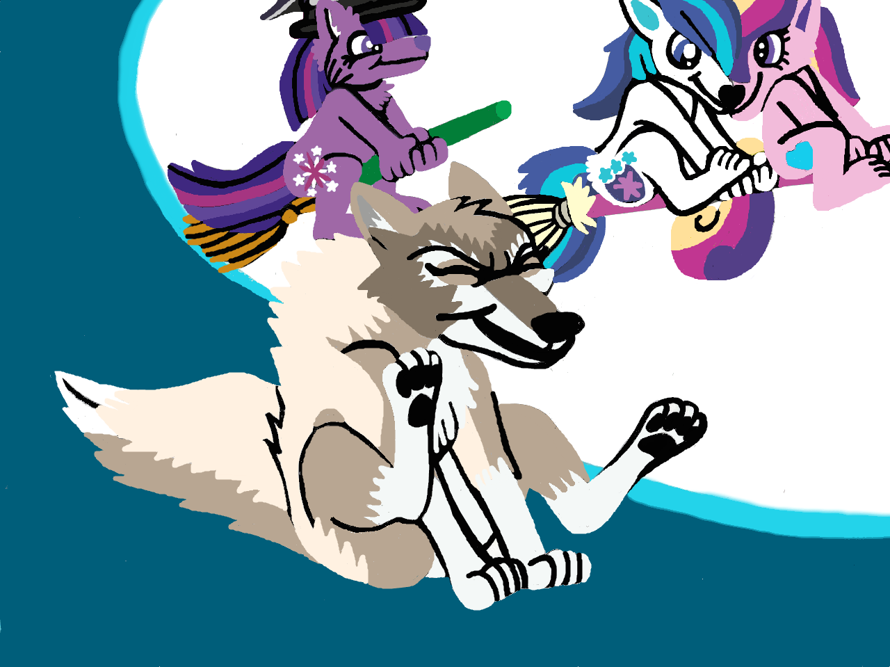 Topa and MLP Wolves on Brooms by tcr11050 on DeviantArt