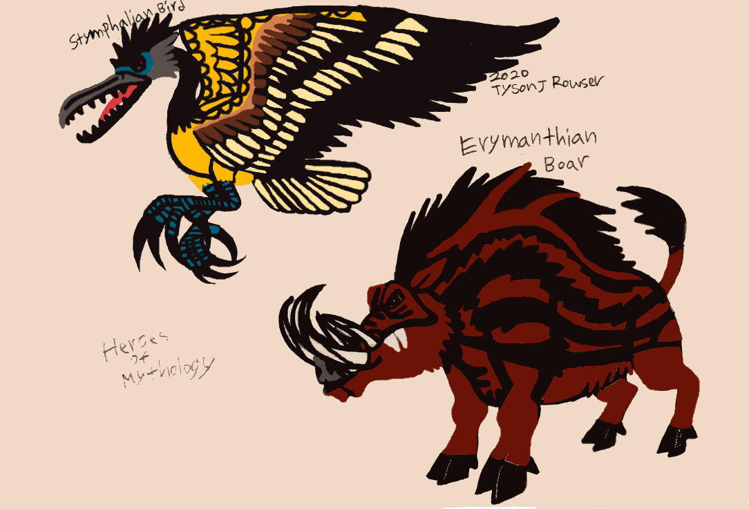 Erymanthian Boar and Stymphalian Bird by tcr11050 on DeviantArt