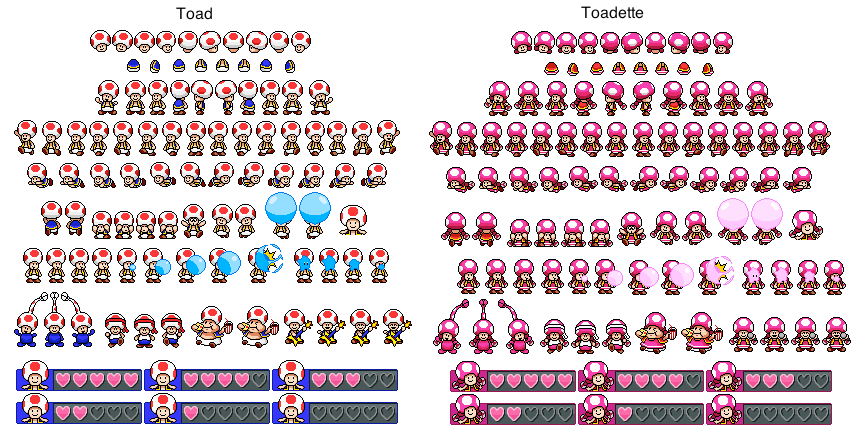 Toad and Toadette Sprites Update by PokeGirlRULES on DeviantArt