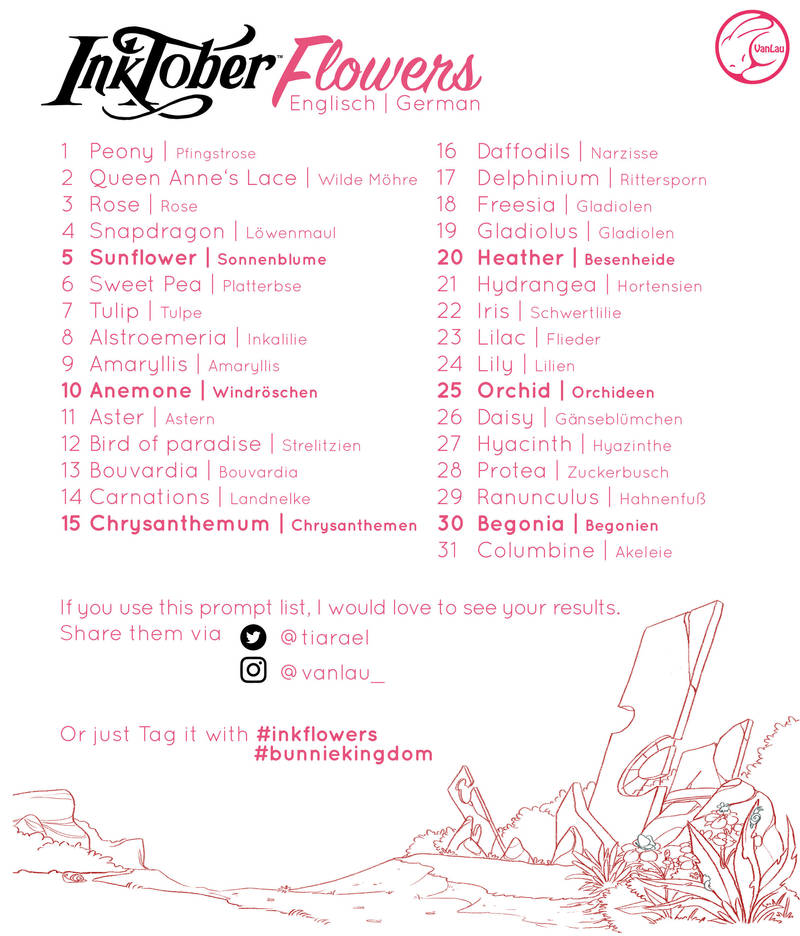 Inktober Flower Promt List 2017 by vanlau on DeviantArt
