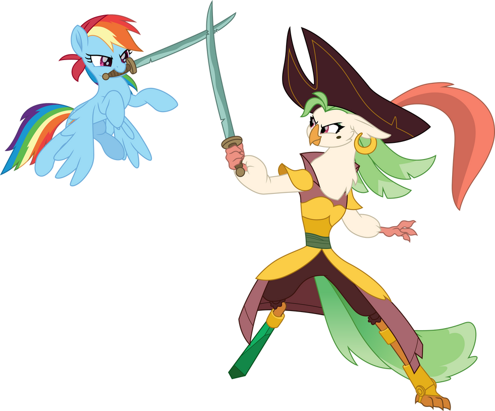 Rainbow Dash sword-fighting Captain Celaeno by CloudyGlow on DeviantArt