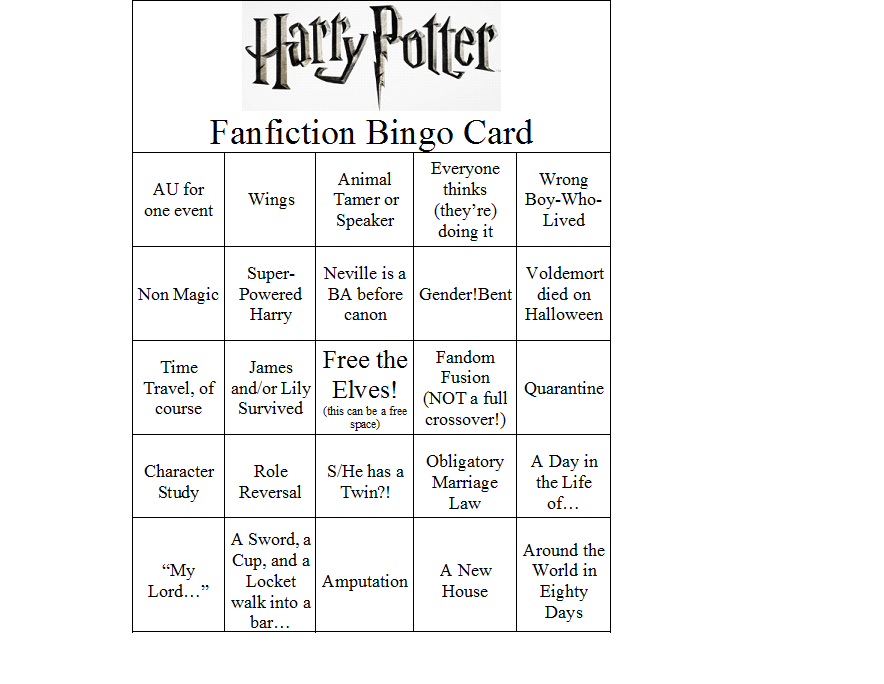 Harry Potter Fanfiction BINGO Card by Toadstar on DeviantArt
