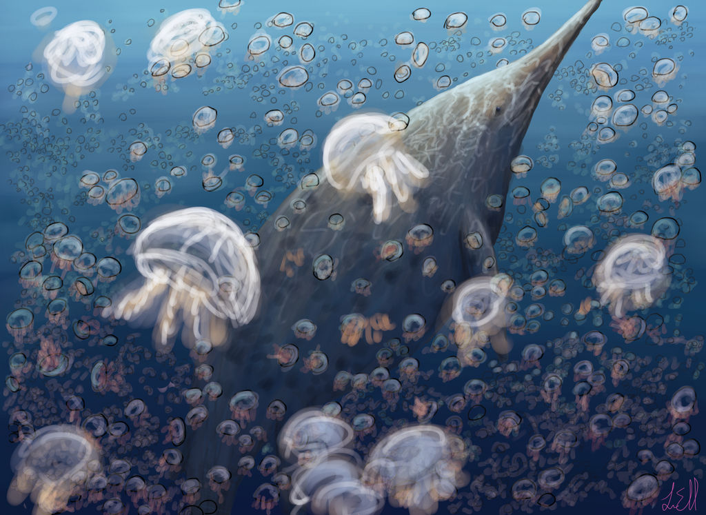 Shonisaurus amongst jellies by PrehistoryByLiam on DeviantArt