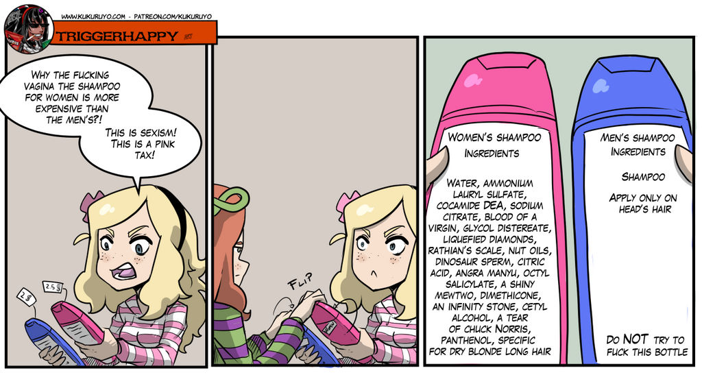 Triggerhappy: The pink tax by KukuruyoArt on DeviantArt