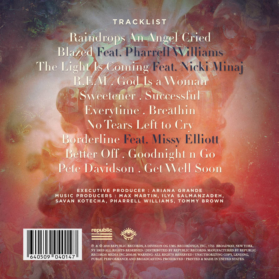 Ariana Grande - Sweetener (Back Cover) by GOLDENDesignCover on DeviantArt