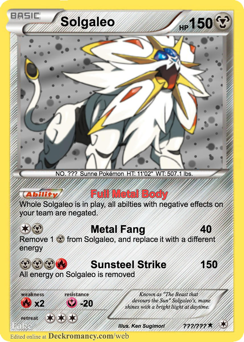 Solgaleo Pokemon Card by VinentVanRipperdactl on DeviantArt