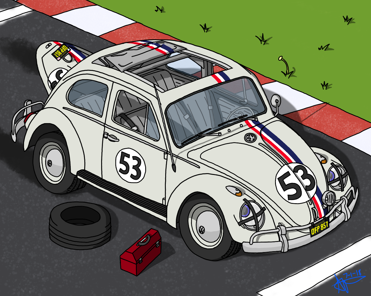 "Herbie at the Starting Line" - Fanart - LoveBugFans.com