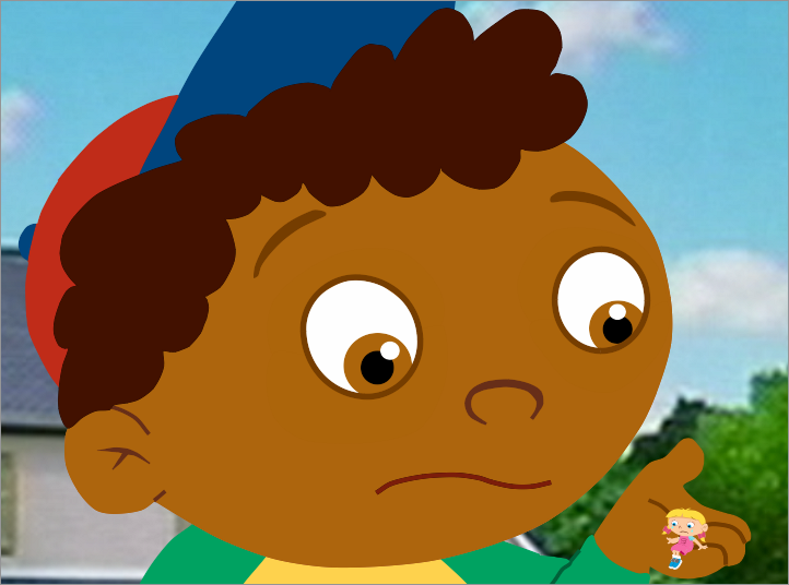 Giant Quincy picks up Annie crying by PrinceEithan28 on DeviantArt