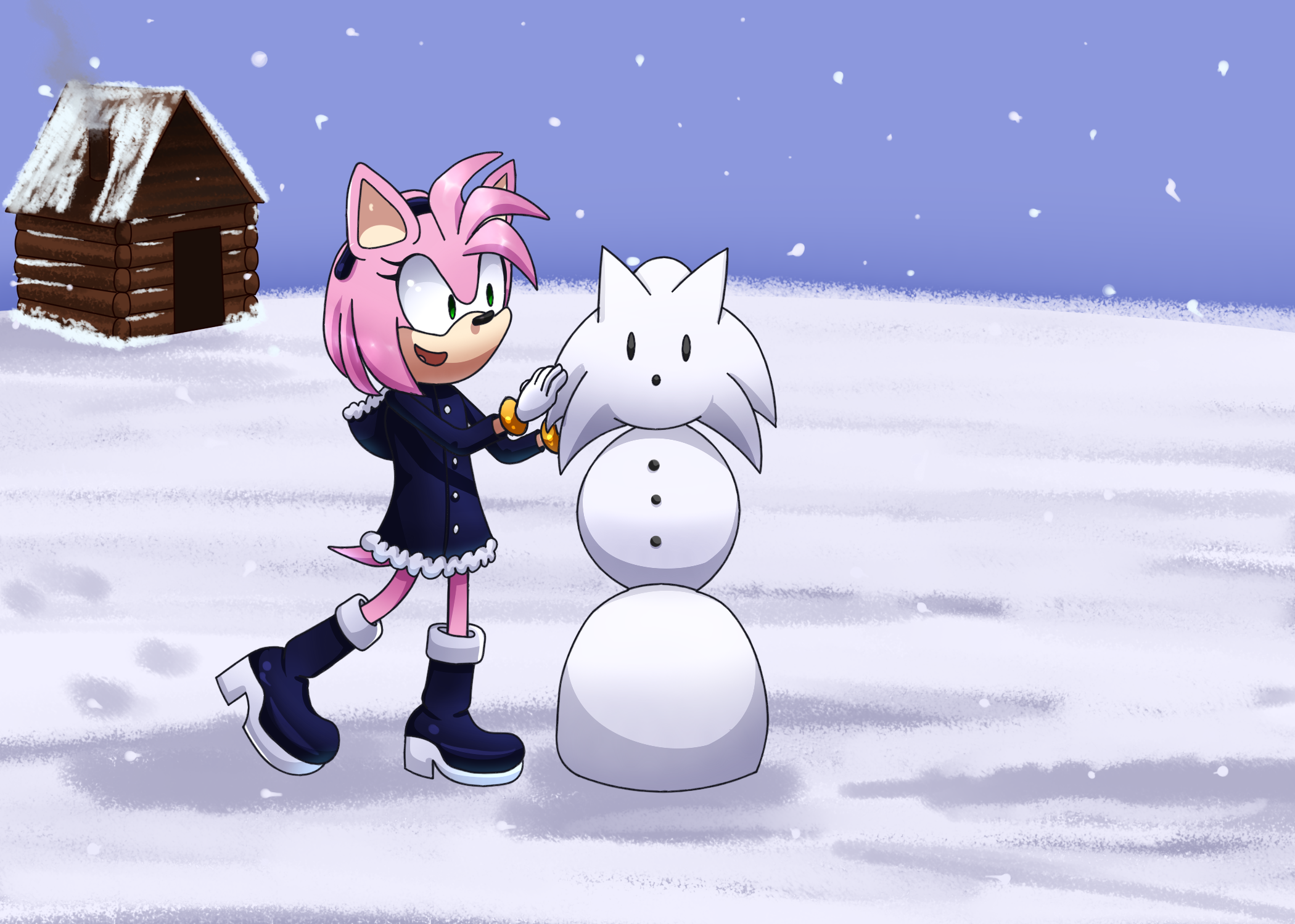 Amy Rose building a Sonic snowman by Boom-Metal-Sonic on DeviantArt