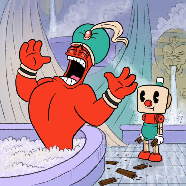 Puphead hits Djimmi with a chair by killb94 on DeviantArt