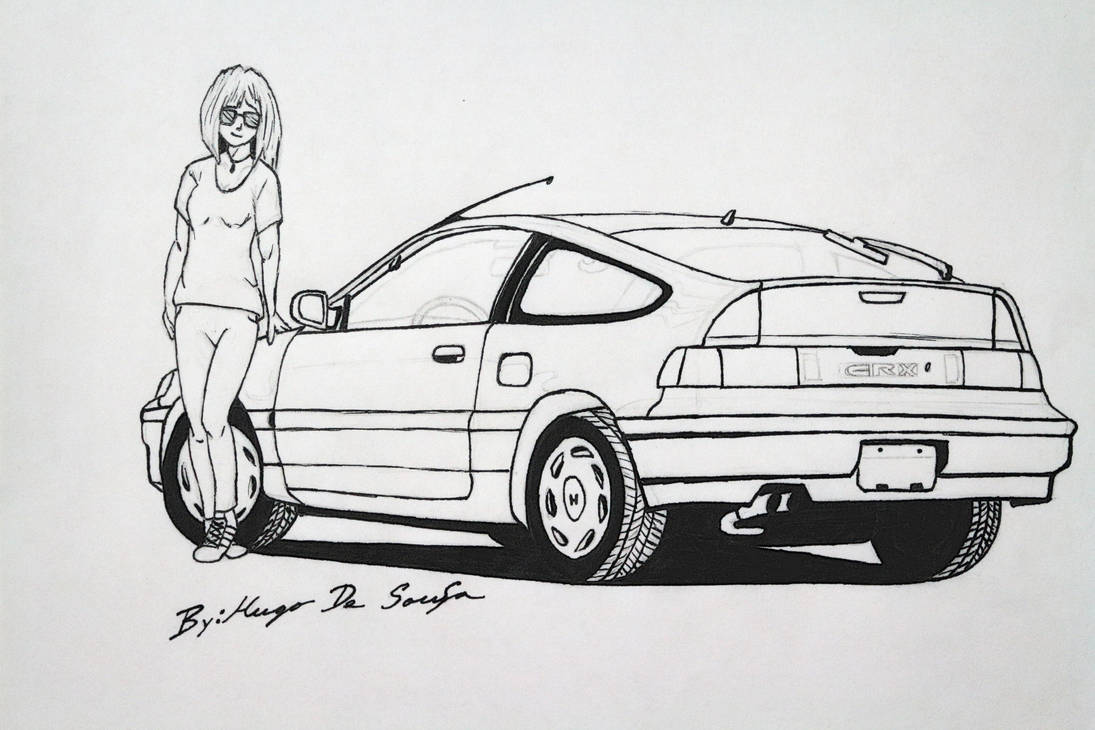 Honda CRX and a girl (Sketch) by HugoDeSousa on DeviantArt