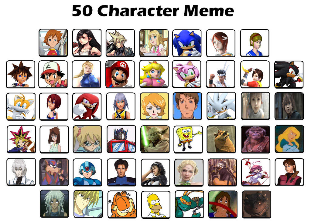 Favorite 50 Character Meme Template Part 1 by heroicsonnyjim on DeviantArt