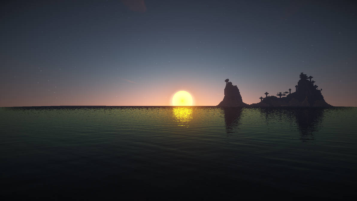 Minecraft sunset over water by Zachkaioken on DeviantArt