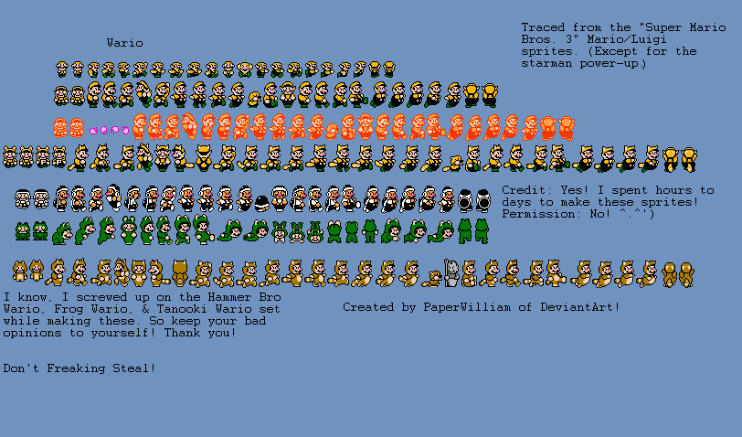 Custom Wario (Super Mario Bros. 3) Sprites by PaperWilliam on DeviantArt