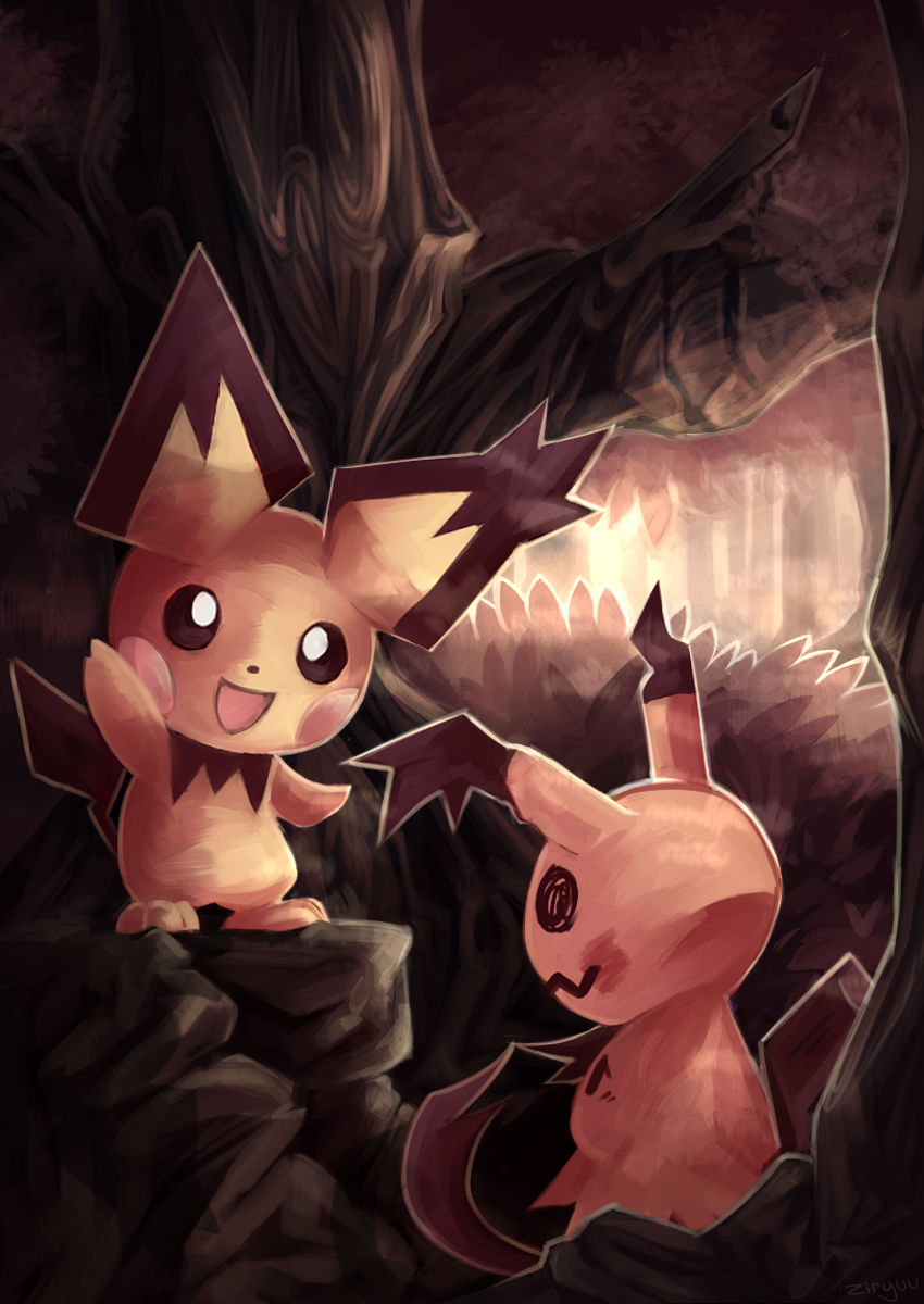 mimikyu, pichu, and spiky-eared pichu (pokemon) drawn by ziryuu | Danbooru
