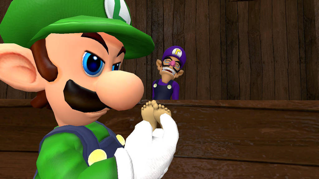 Luigi Tickling Waluigi's Feet 1 by hectorlongshot on DeviantArt