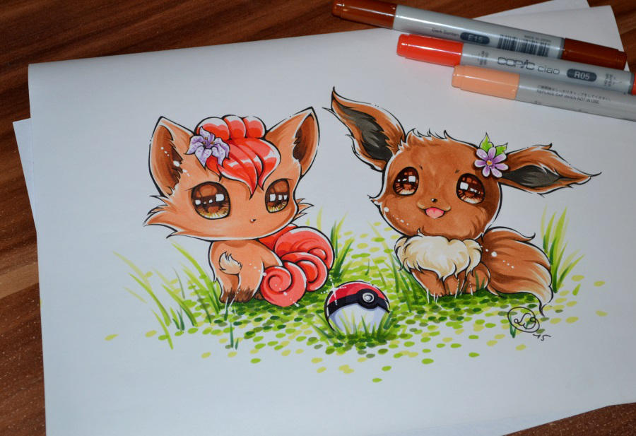 Chibi Vulpix and Eevee by Lighane on DeviantArt