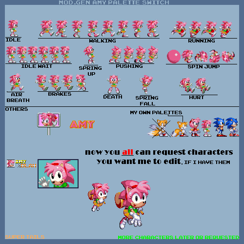 Mod.Gen Amy palette switch sprite sheet by souptaels on DeviantArt Mod.Gen Amy palette switch sprite sheet by souptaels on DeviantArt