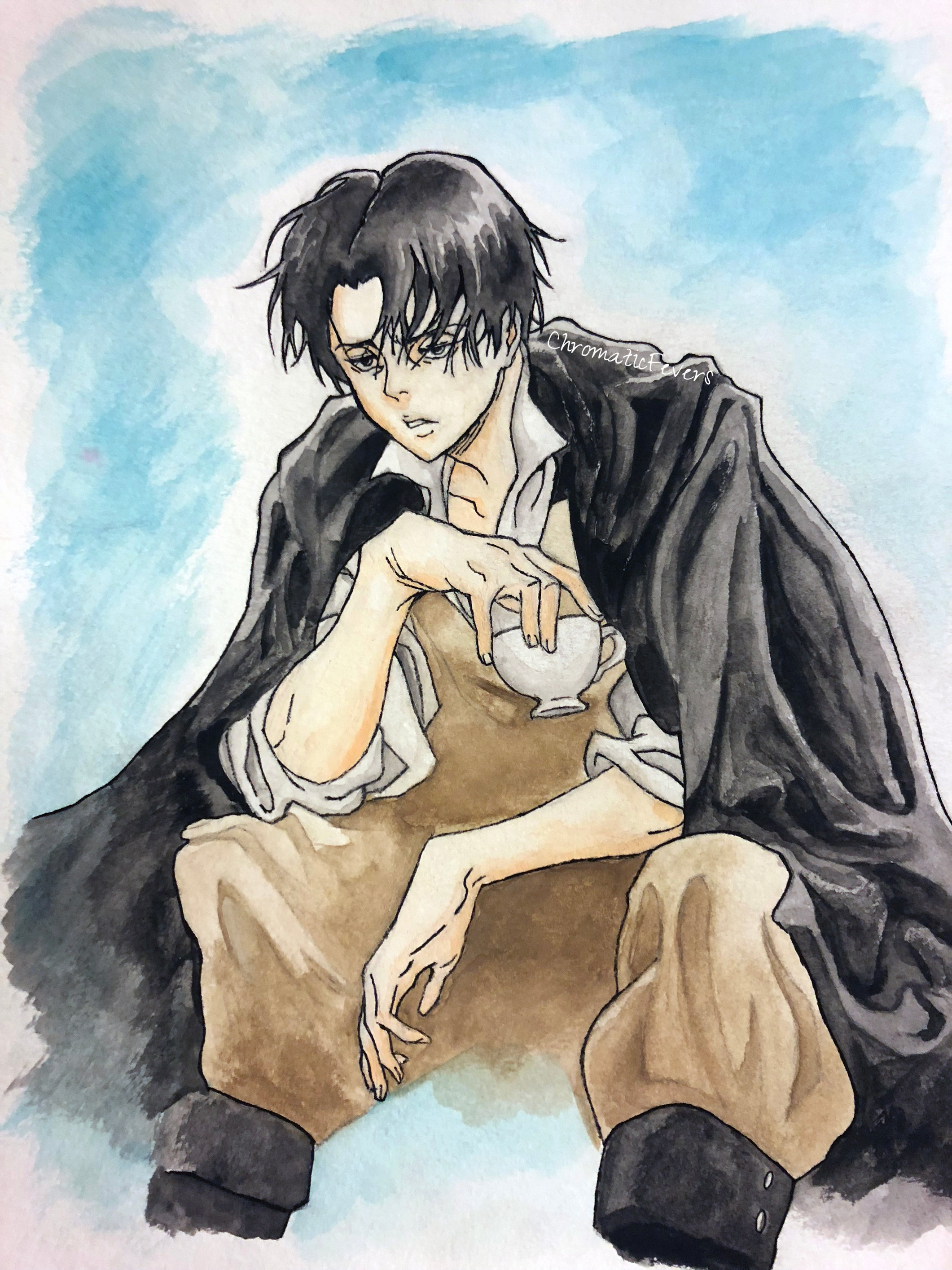[Art]Levi drinking tea - by ChromaticFevers : r/LeviCult