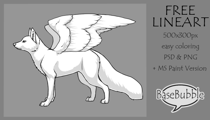 .: FREE Winged Fox Lineart : PSD+PNG+MSPaint :. by BaseBubble on DeviantArt