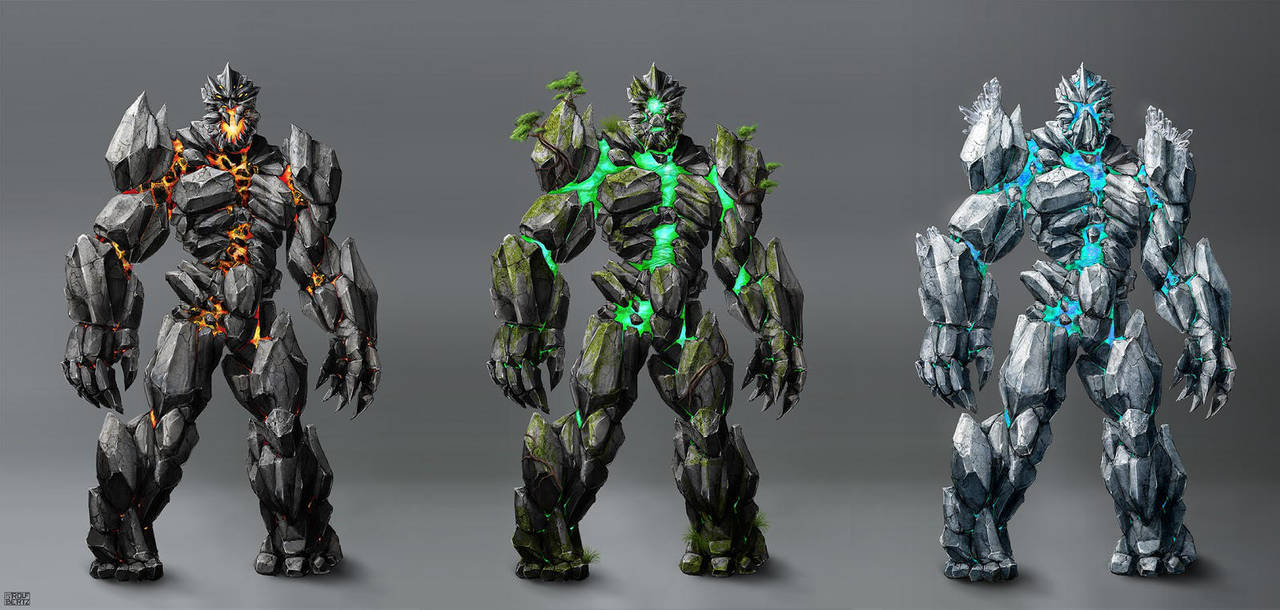 Fire Ice and Earth Golem Concept by Rofelrolf on DeviantArt