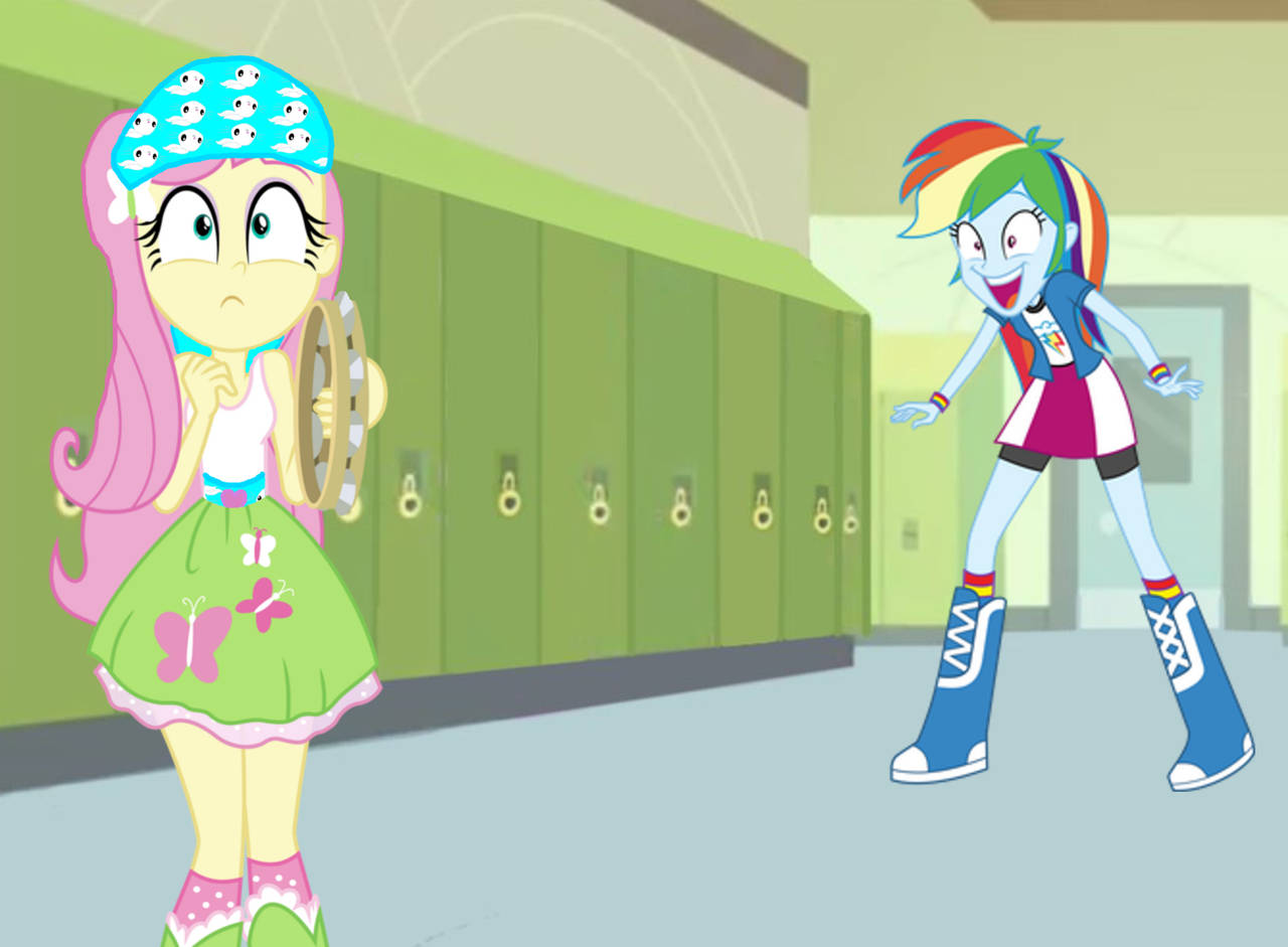 Fluttershy atomic wedgie in the hall by minerack32 on DeviantArt