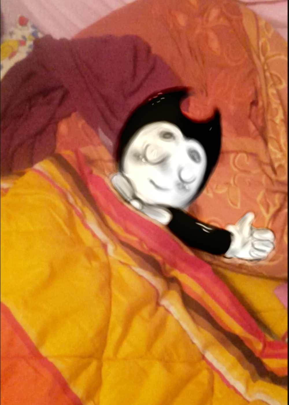 A smol Bendy sleeping in my bed- by RadioactiveGemz on DeviantArt