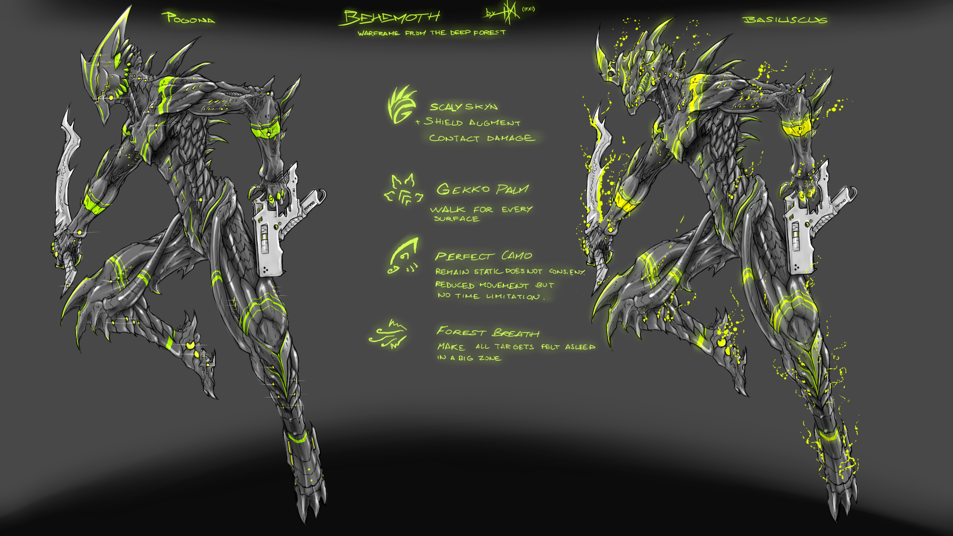 behemoth / warframe from the deep forest concept by shironekokuroneko ...
